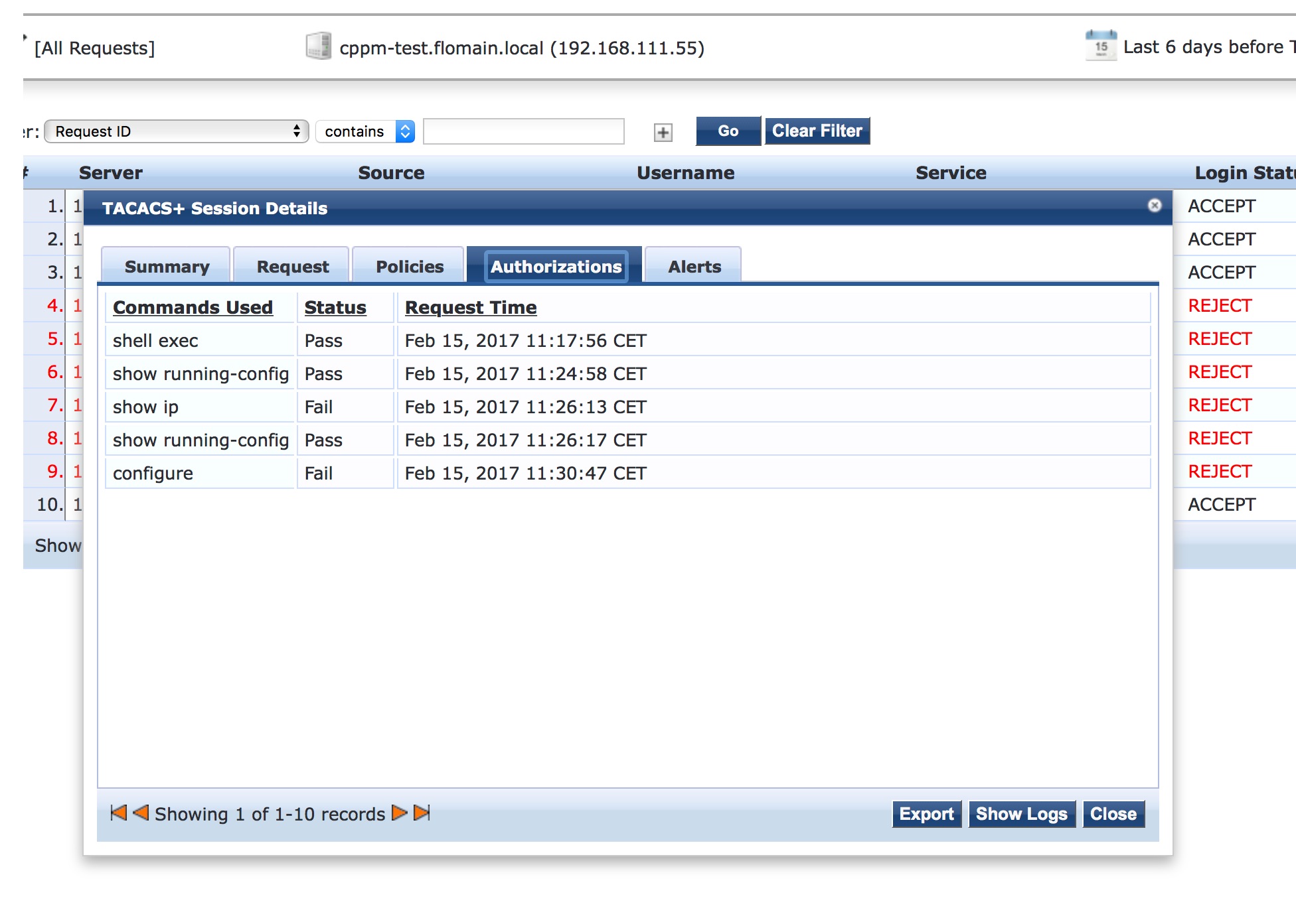 Operator Command Authorization and Accounting with ClearPass TACACS+ ...