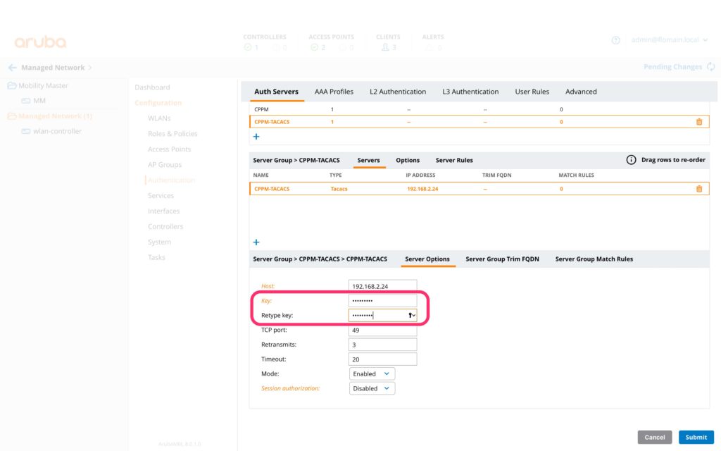 Operator Login with ClearPass TACACS+ - Flomain Networking