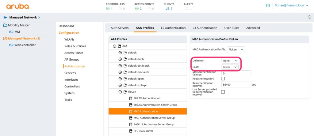 MAC Authentication with Username using ClearPass - Flomain Networking