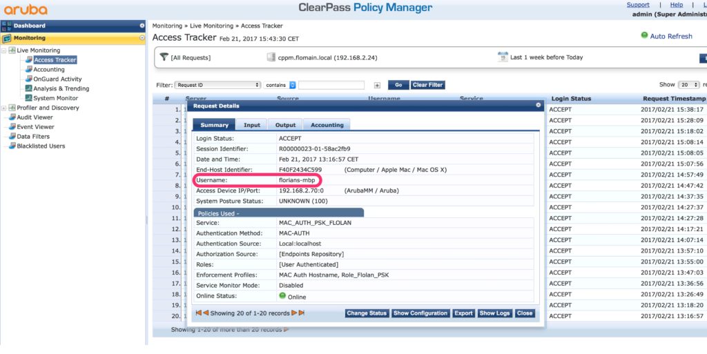 Mac Authentication With Username Using Clearpass Flomain Networking