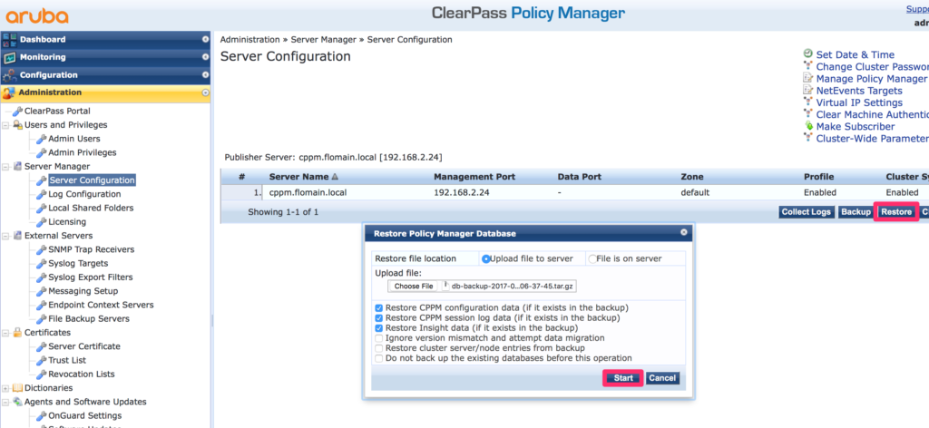 Migrate ClearPass to a new Server - Flomain Networking