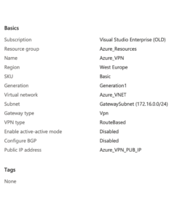 Azure Site to Site VPN with an Aruba Gateway - Flomain Networking