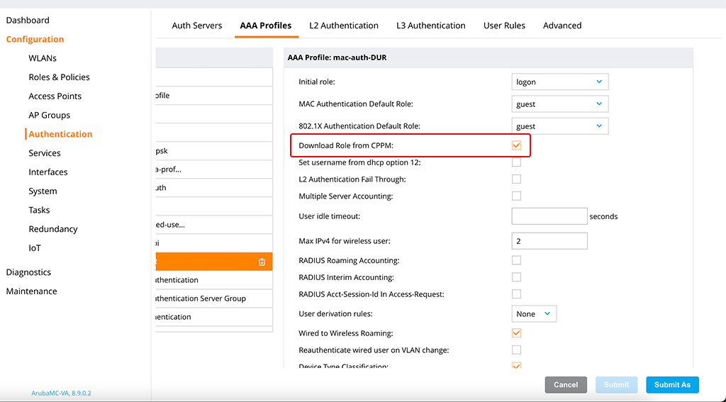 Aruba Downloadable User Roles - Flomain Networking
