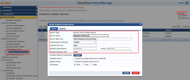 Use ClearPass RestAPI in Enforcement Profile - Flomain Networking