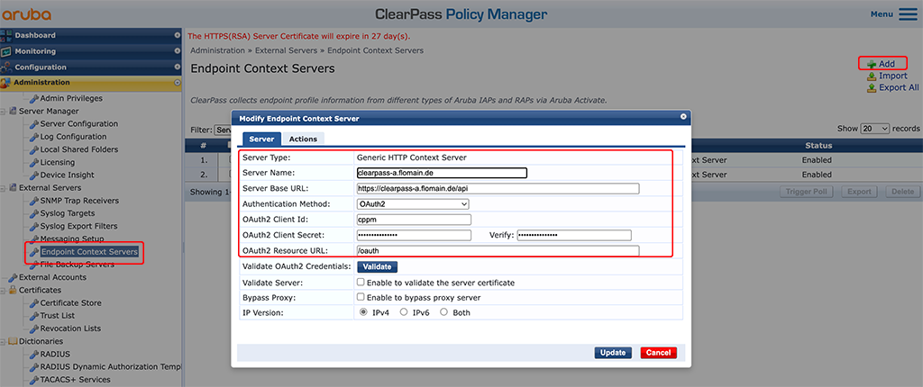 Use ClearPass RestAPI in Enforcement Profile - Flomain Networking